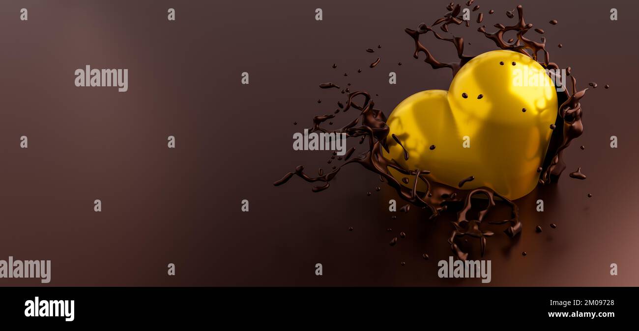 chocolate heart Gold heart dropped in liquid chocolate valentines day ...