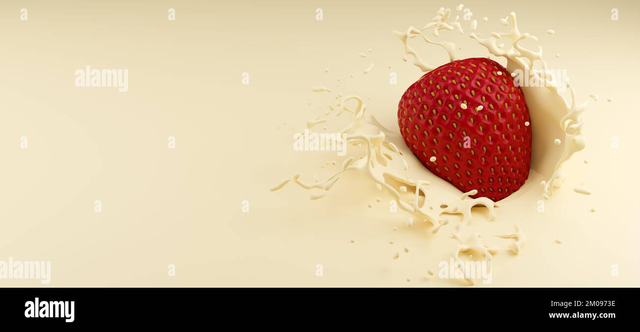 strawberries and cream splash single strawberry dipped or dropped in ...