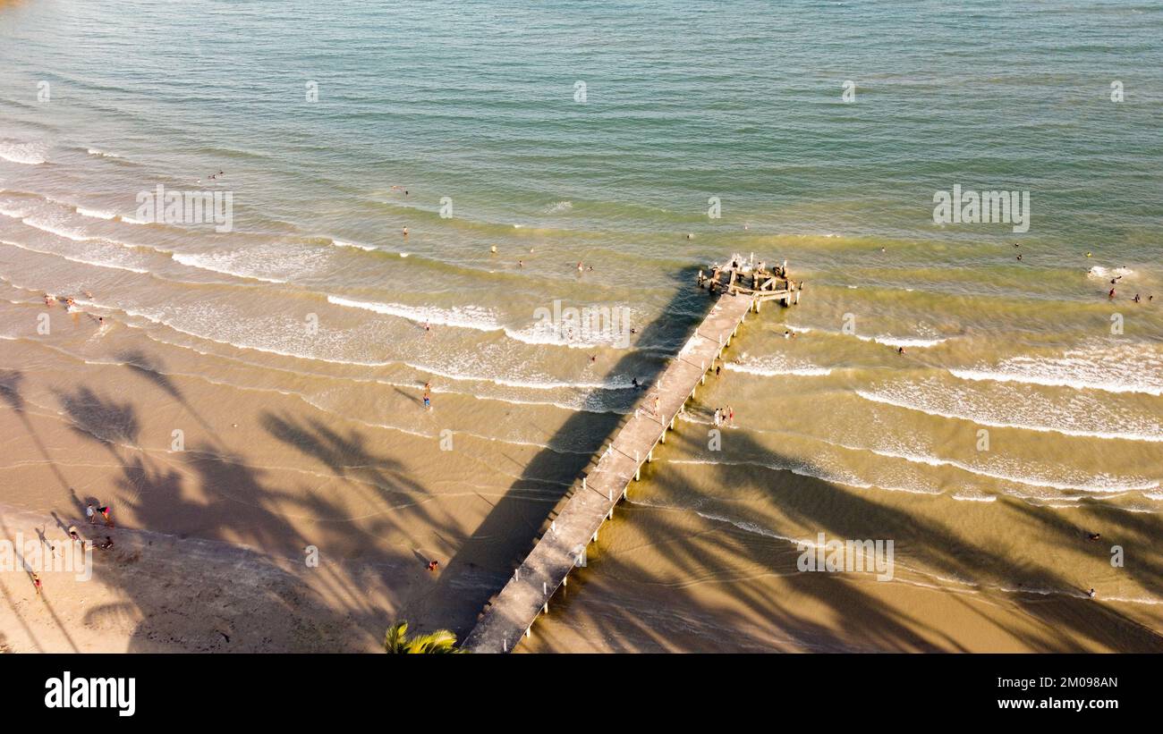 An aerial view of a pier on La Pascuala beach in Samana, the Dominican ...