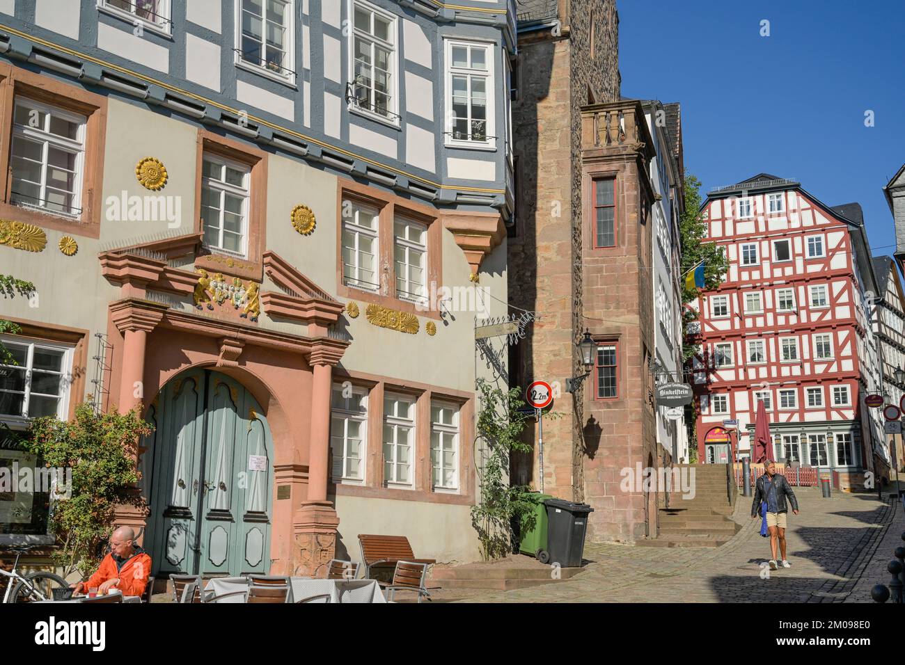 Fachwerkhäuser, Straßencafe, Markt, Oberstadt, Altstadt, Marburg ...