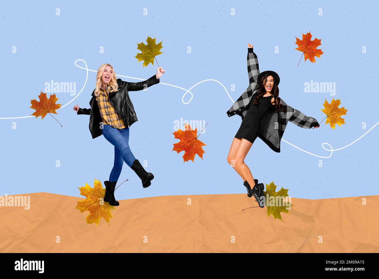 Collage photo picture two young dancing outdoors excited positive ...