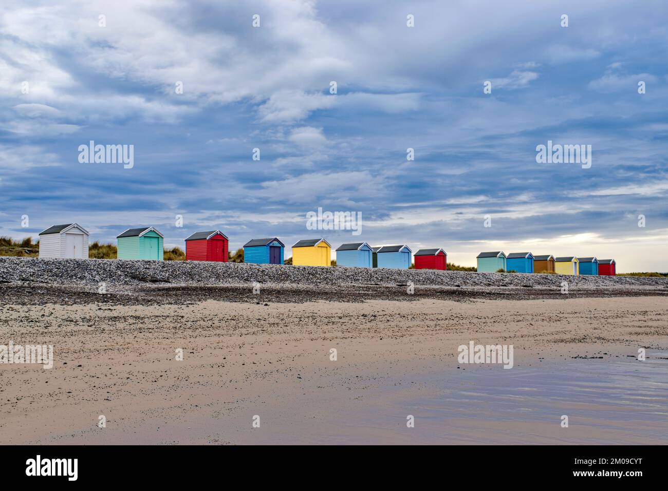 Findhorn Beach Moray Coast Scotland coloured beach huts or wooden ...