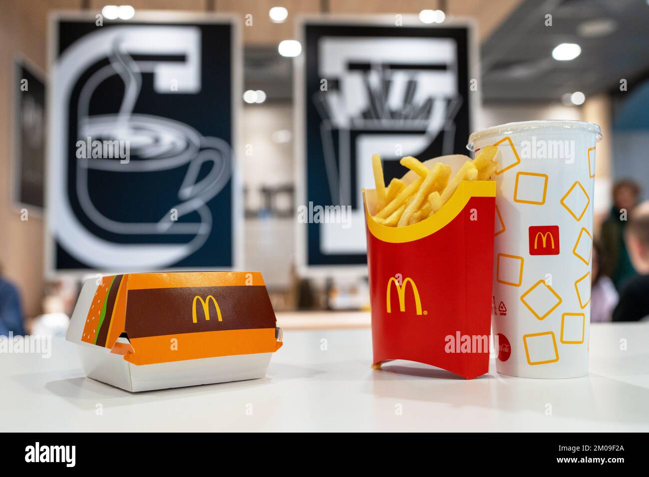 Big Mac Box with McDonald's logo, French Fries and soft drink in ...
