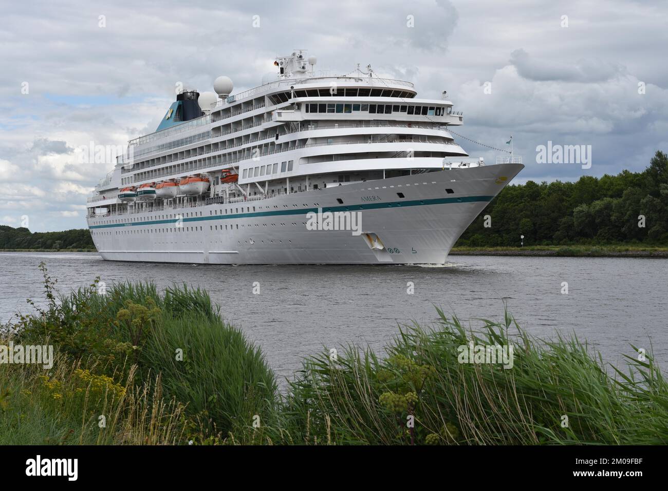 Cruise ship Amera on voyage through the Kiel Canal, Schleswig-Holstein ...