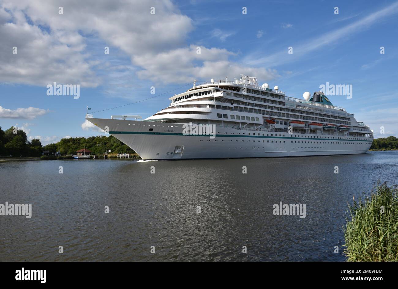 Cruise ship Amera on voyage through the Kiel Canal, Schleswig-Holstein ...