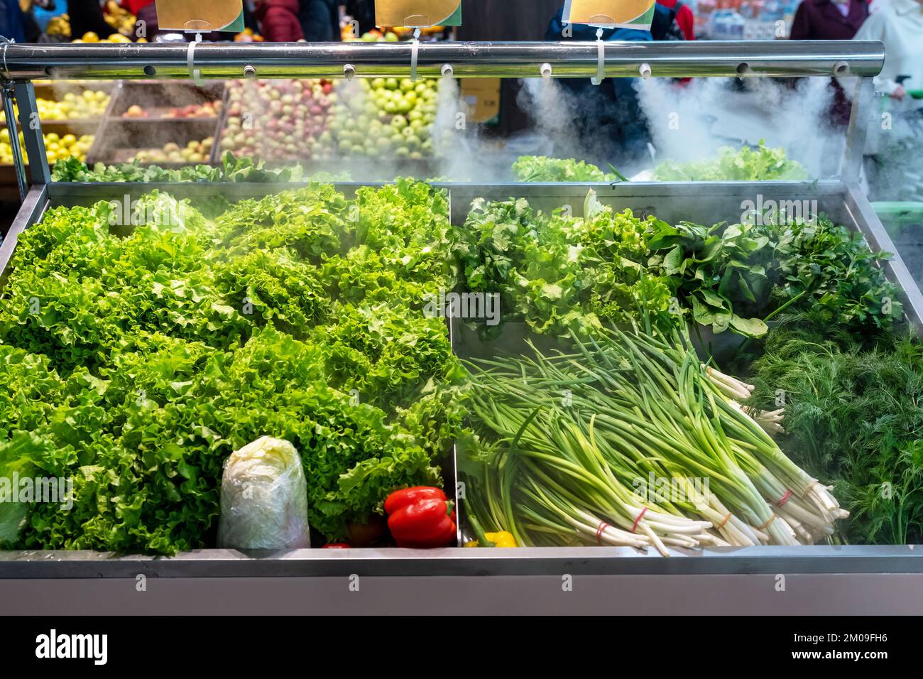 Sale of fresh green vegetables - lettuce salad, parsley, dill, green ...