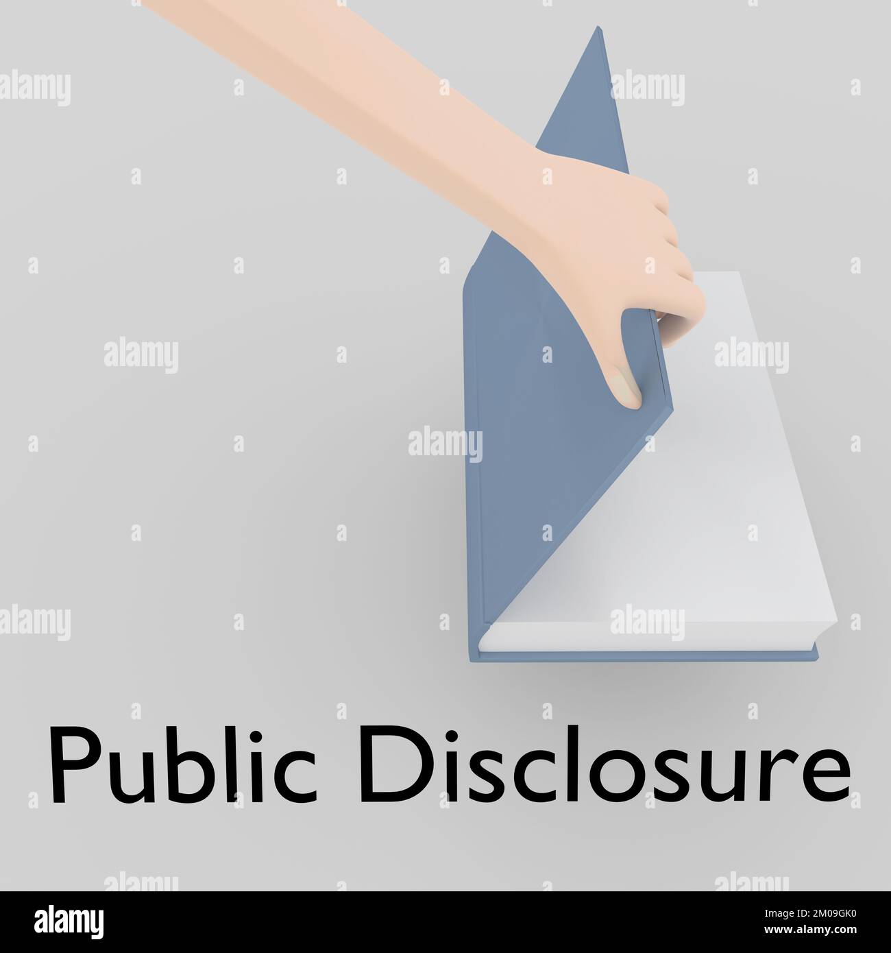 3D illustration of a human hand opening a book, symbolicaly titled as ...