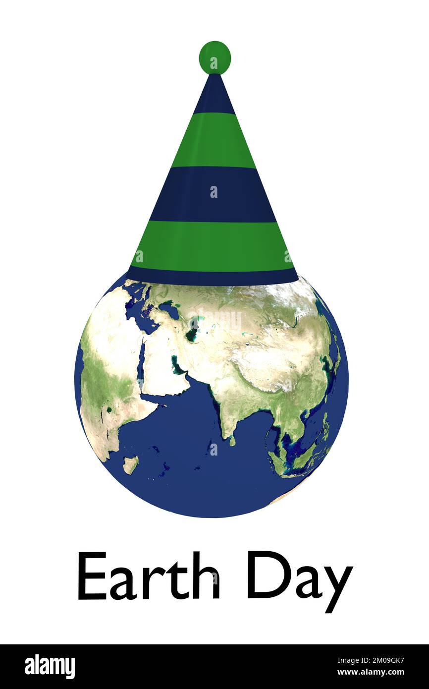 3D illustration of a symbolic cone clipart clown hat placed on earth ...