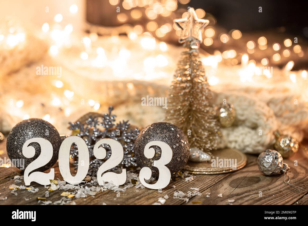 Christmas background with numbers 2023 and decor details Stock Photo ...