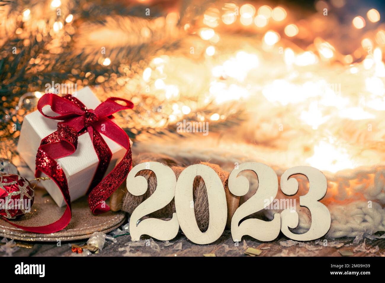Christmas background with numbers 2023 and decor details Stock Photo ...