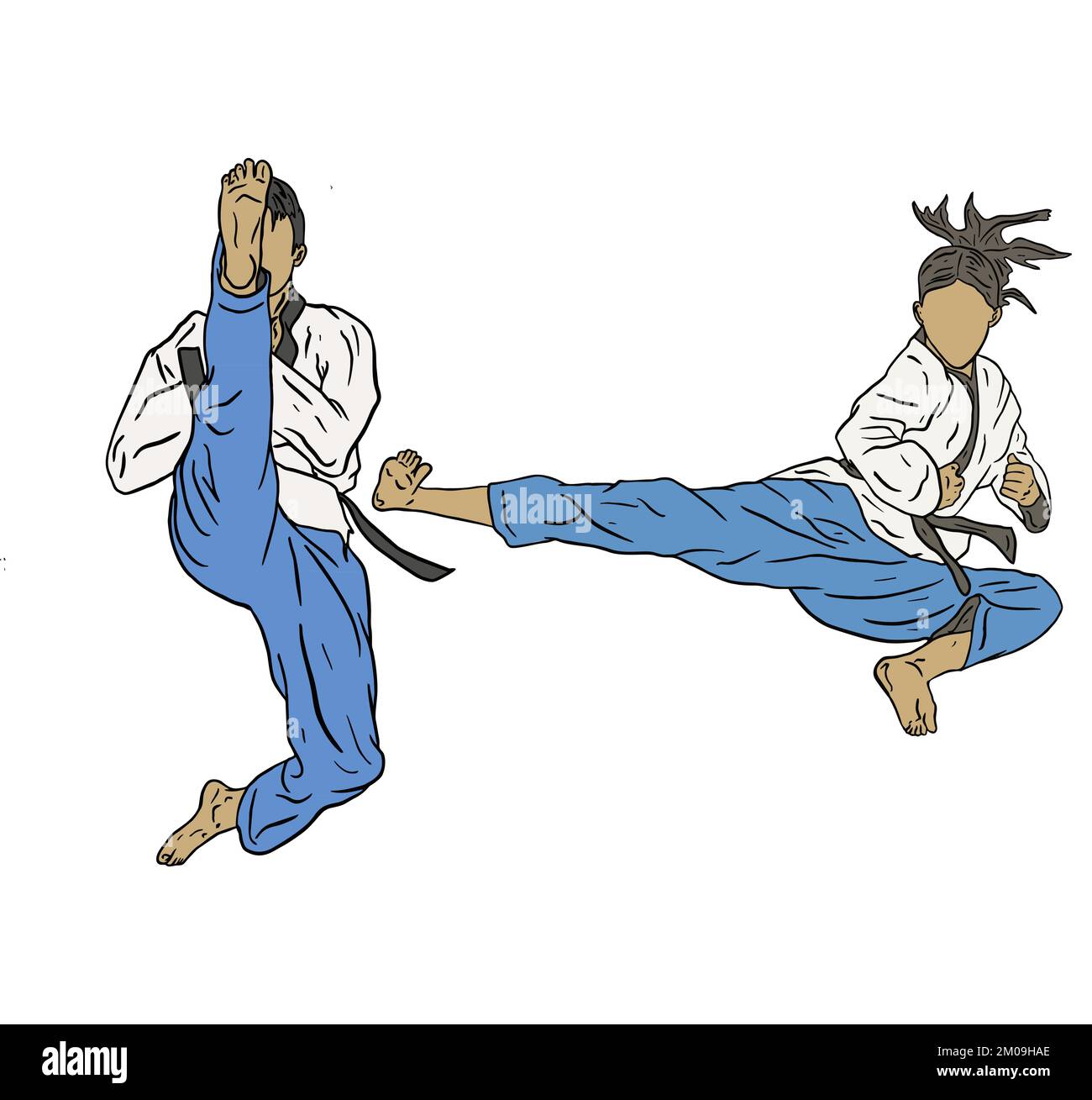 Two taekwondo fighter in sparing competition white background Stock ...