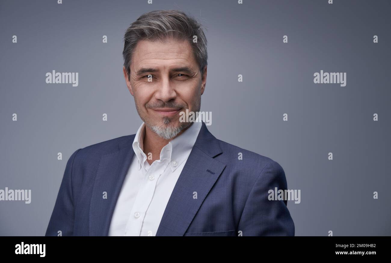 Portrait eye contact beard grey jacket hi-res stock photography and ...