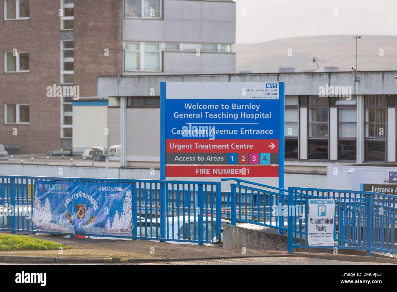 Burnley, Lancashire. Taken on 5 December 2022. Entrance signage to NHS ...