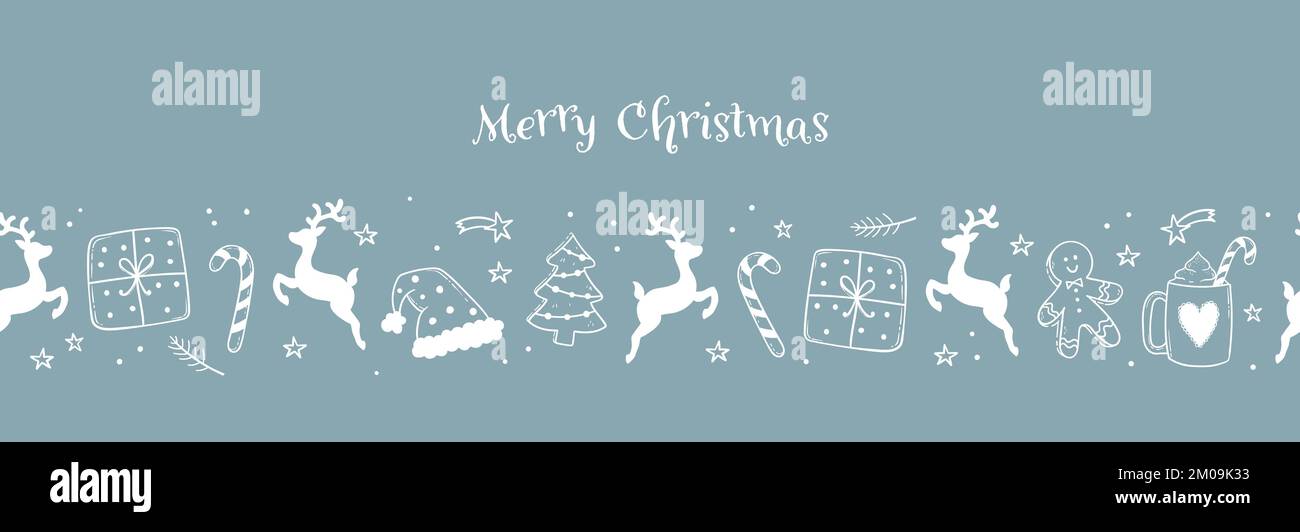 Cute hand drawn seamless Christmas design, horizontal layout, great for ...