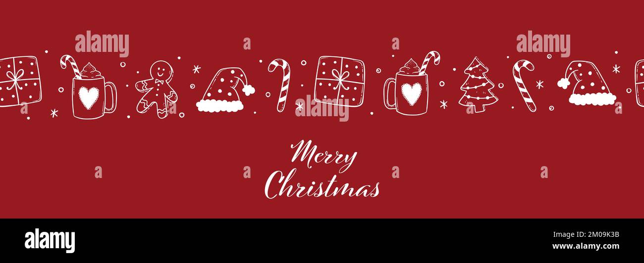 Cute hand drawn seamless Christmas design, horizontal layout, great for ...