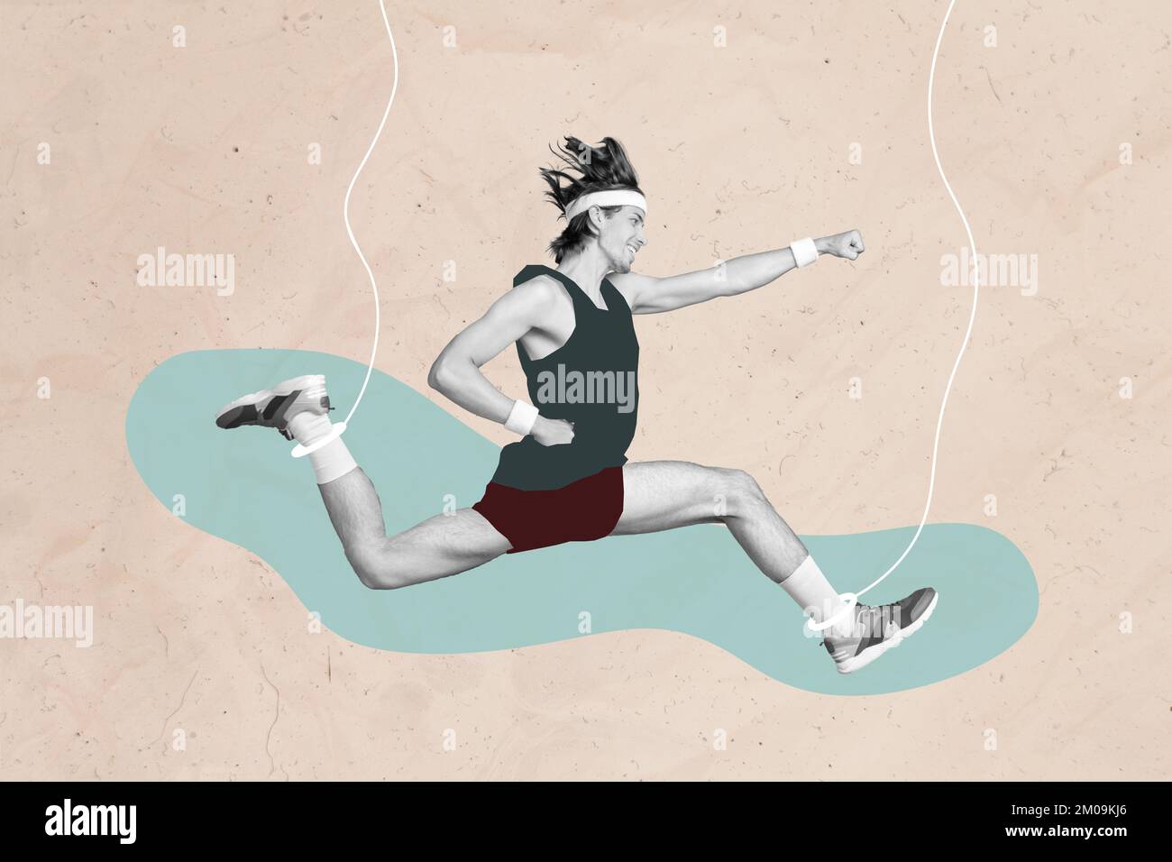 Collage artwork graphics picture of purposeful sporty guy running fast ...