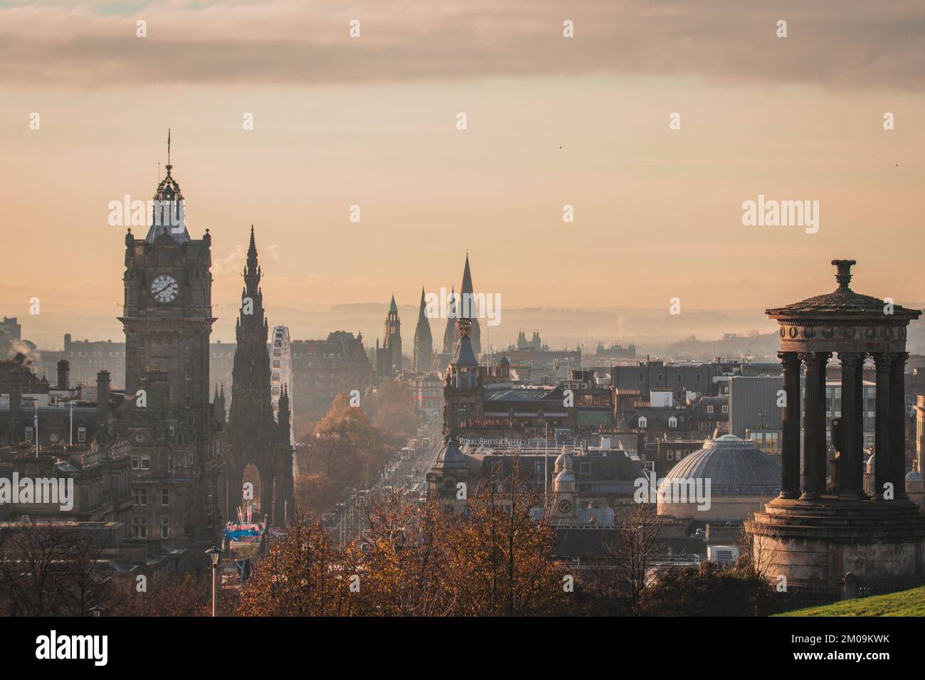 An aerial view of Scott Monument and Arthur's Seat in Edinburgh ...