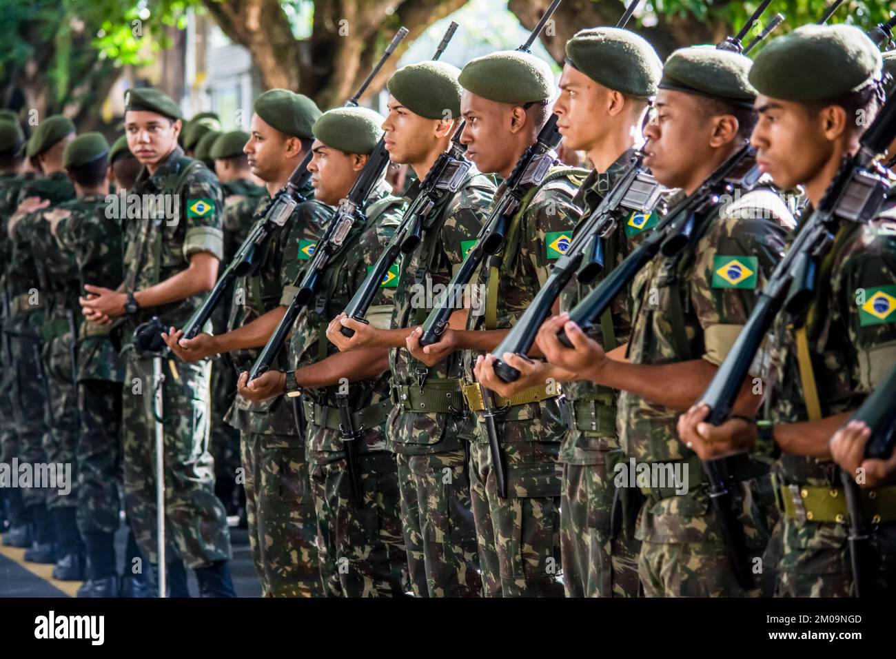 A soldier line up at a military parade in celebration of Brazil's ...