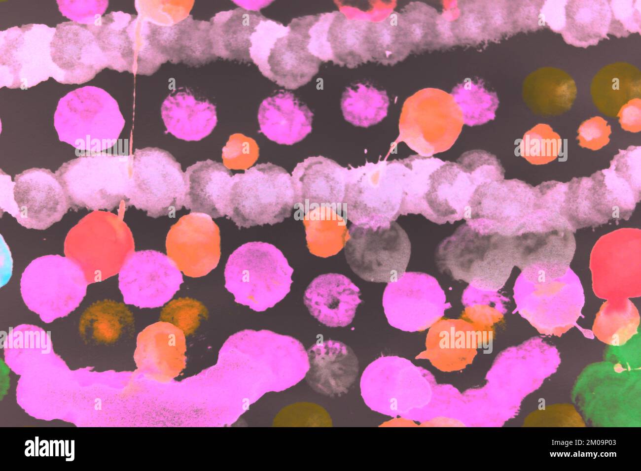 Handmade painted drawing with many circles and dots in a color film ...