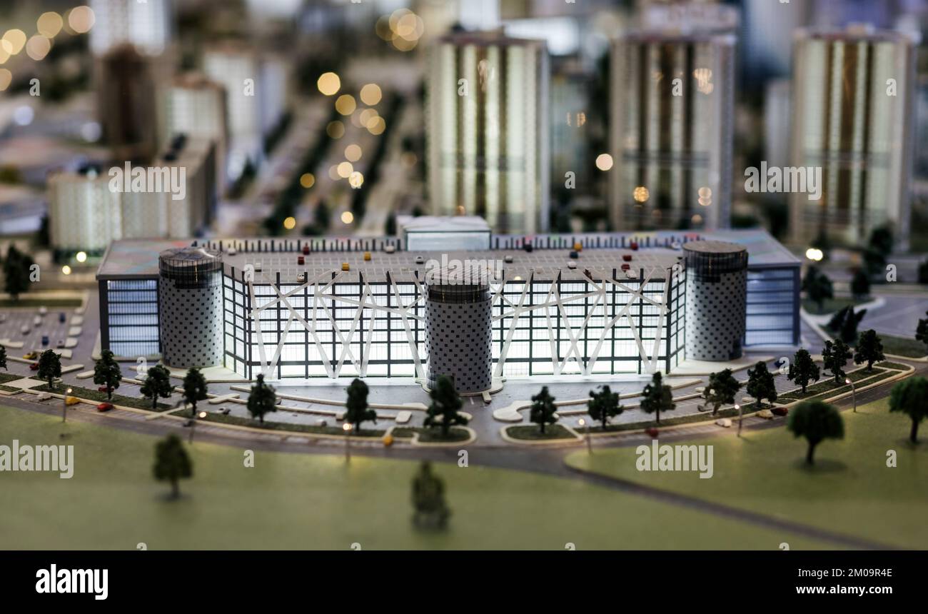 city and street development plan in miniature. aerial view of the ...
