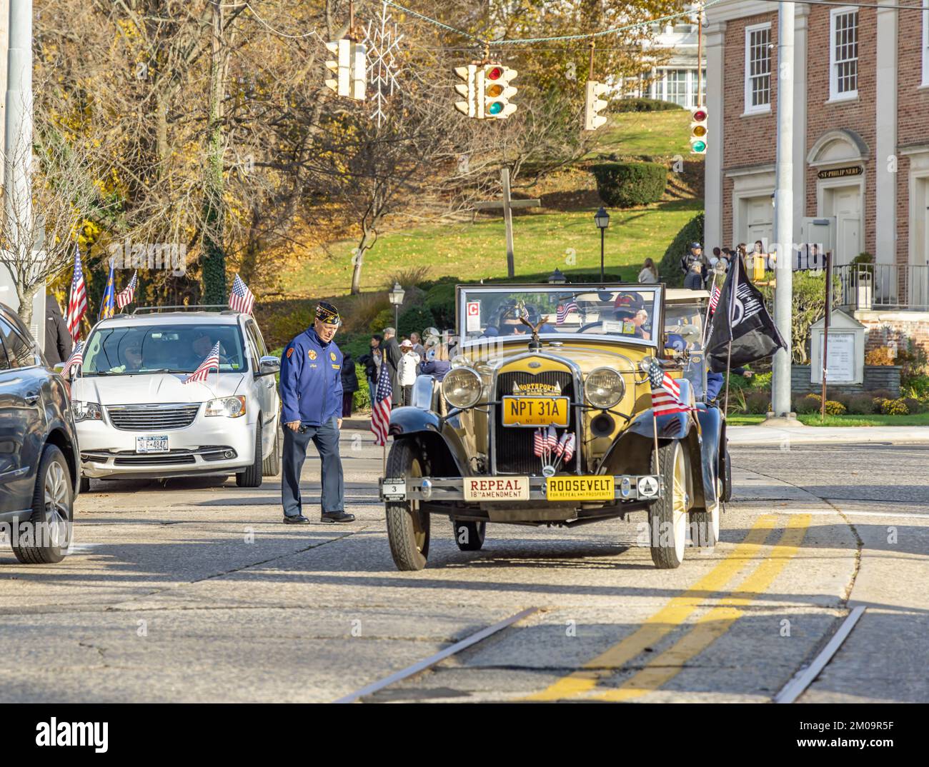 Small parade for veterans, Northport, NY Stock Photo - Alamy