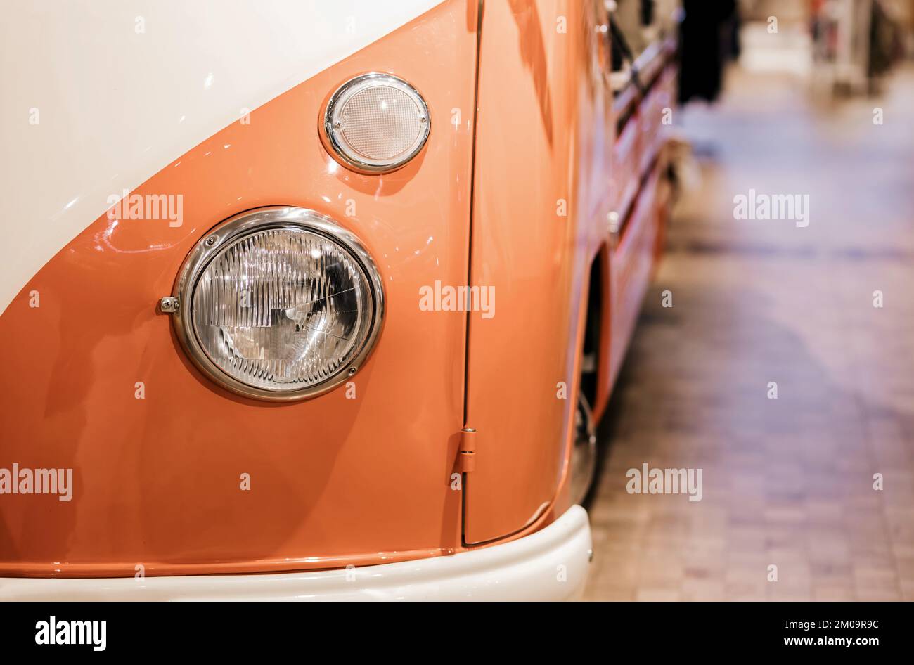 Round headlights of retro bus. Vintage photo style Stock Photo - Alamy