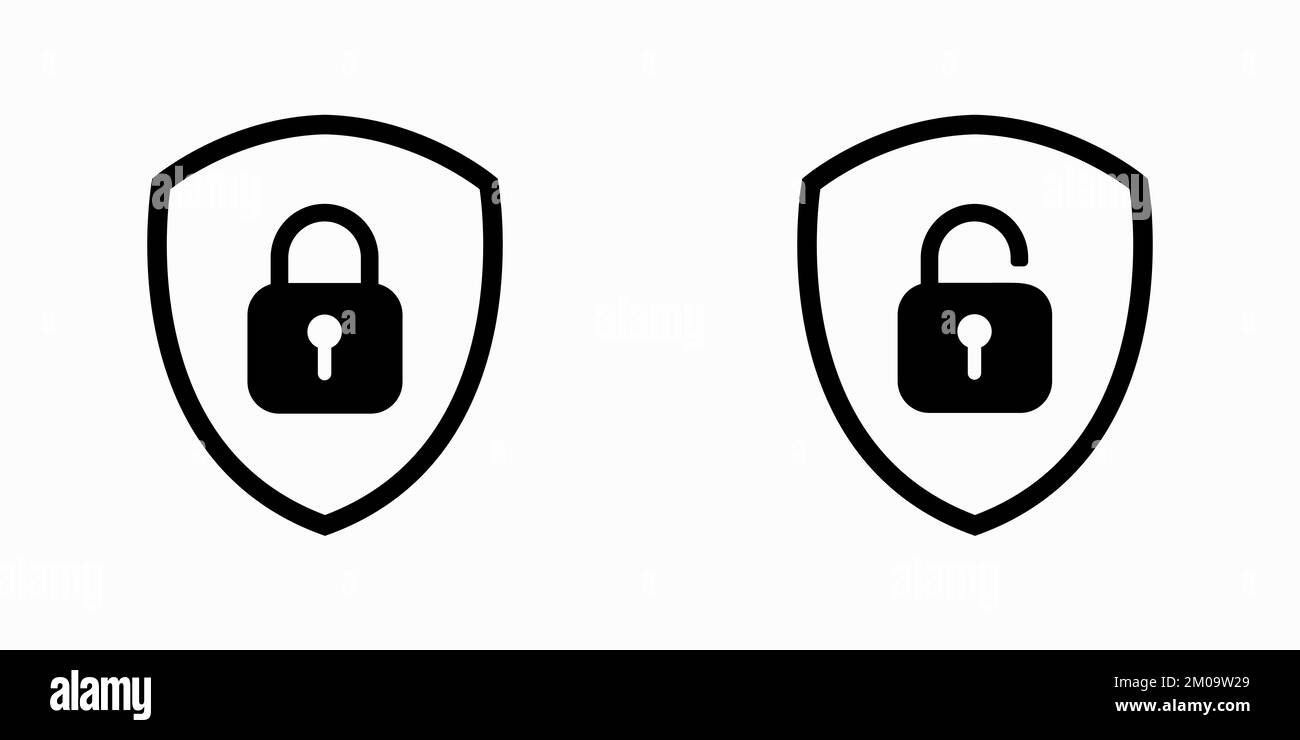 Set of Shield Lock and Unlock Icon. Symbol padlock. Vector sign ...