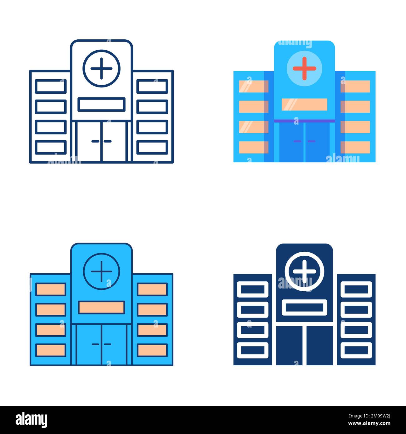 Hospital building icon set in flat and line style. Medical structure ...