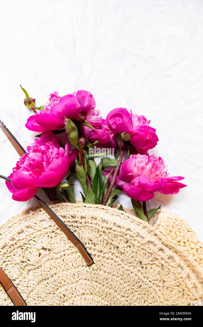 A vertical shot of a pink Lavender plant bouquet in a bag isolated on a ...