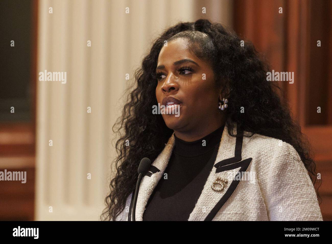 State Rep. Jehan Gordon-Booth speaks with members of the House before ...