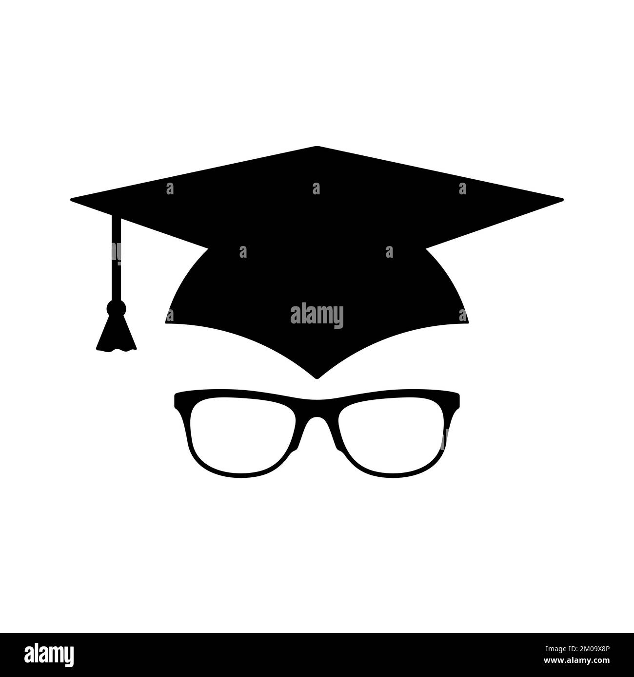 Graduation cap icon. Black icon of student cap and glasses. Education ...