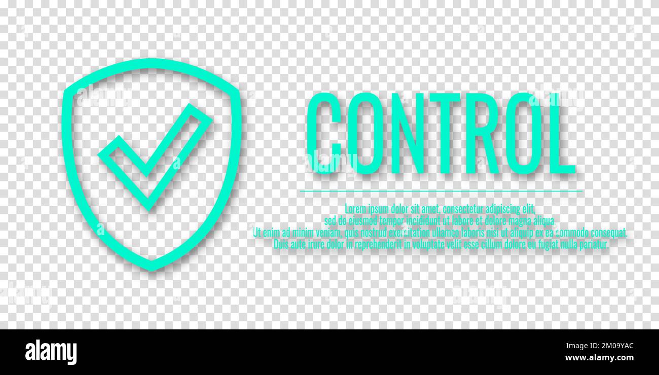 Word CONTROL. Banner shield check mark icon. Place for your text. Cope ...