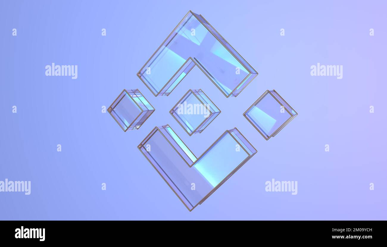 Binance cryptocurrency icon. A glass 3D Binance symbol. 3D rendering ...