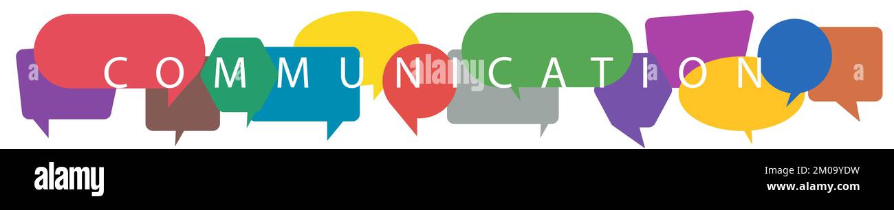 Word communication with colorful multicolored dialog speech bubbles ...