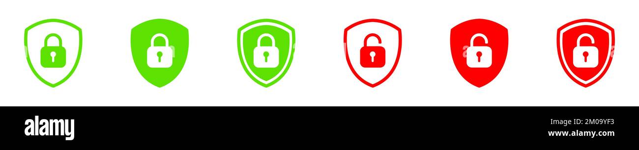 Set of Shield Lock and Unlock Icon. Symbol padlock. Vector sign ...