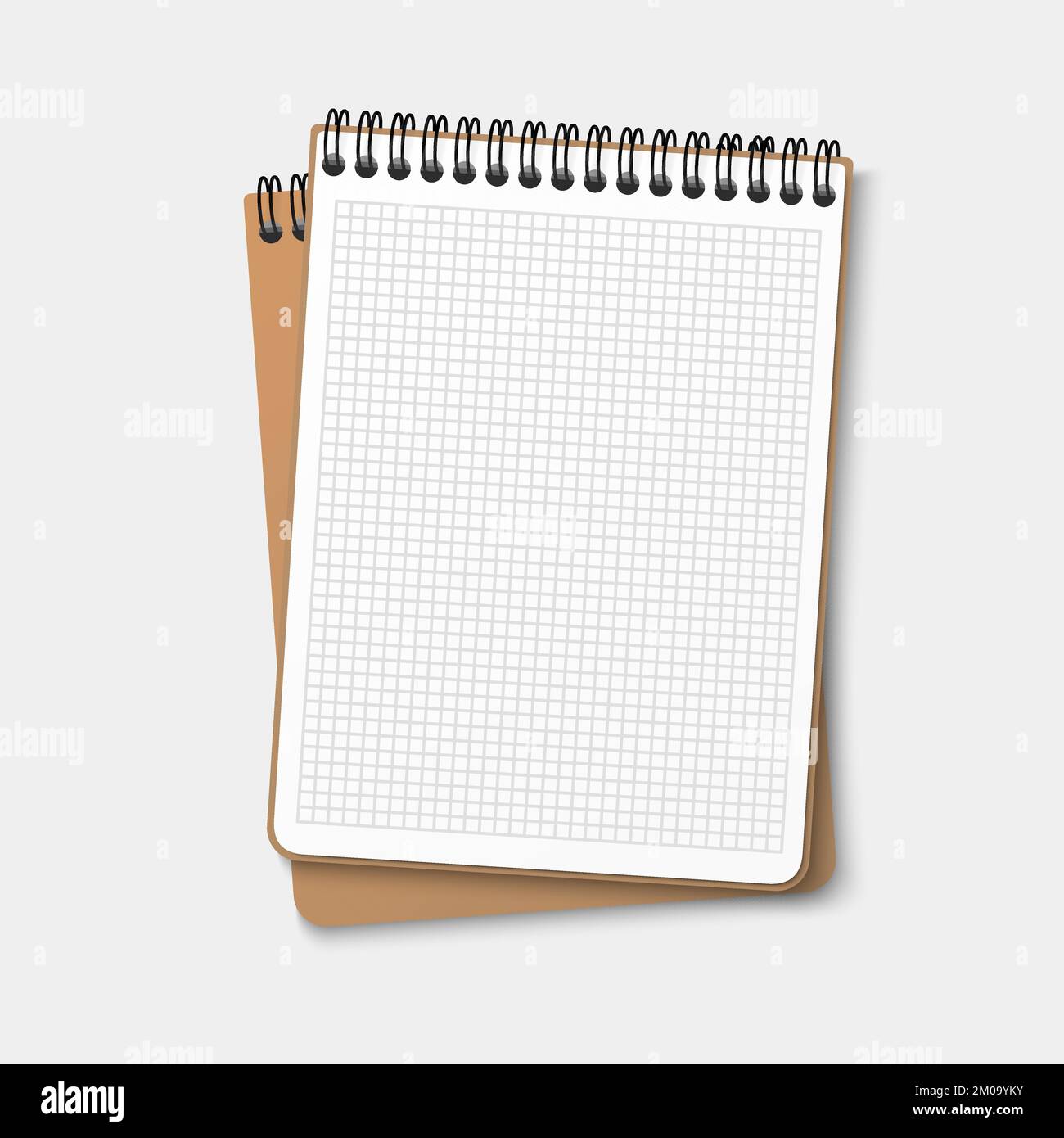 A notebook with a horizontal spring coil lies on top of another notebook. Notepad in a cage grid ...