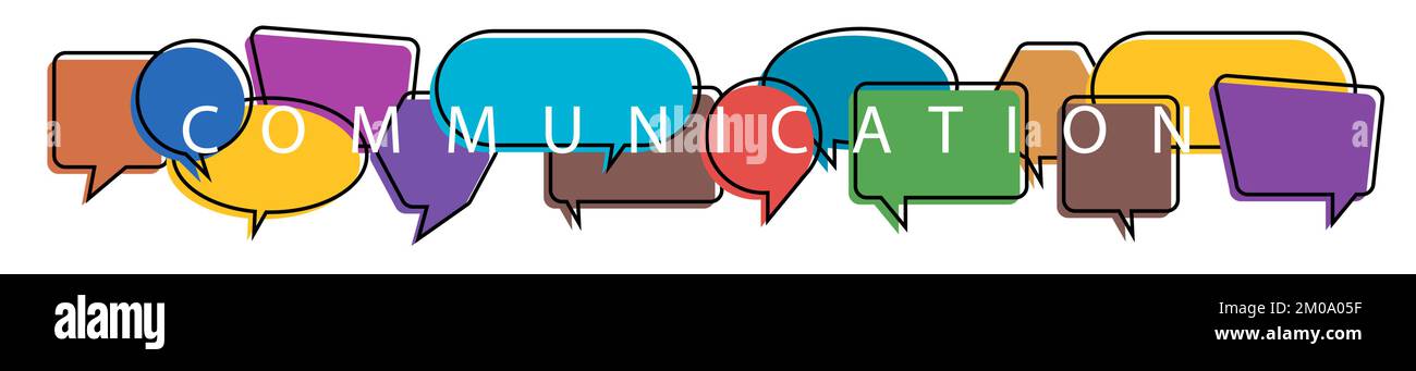 Word communication with colorful multicolored dialog speech bubbles ...