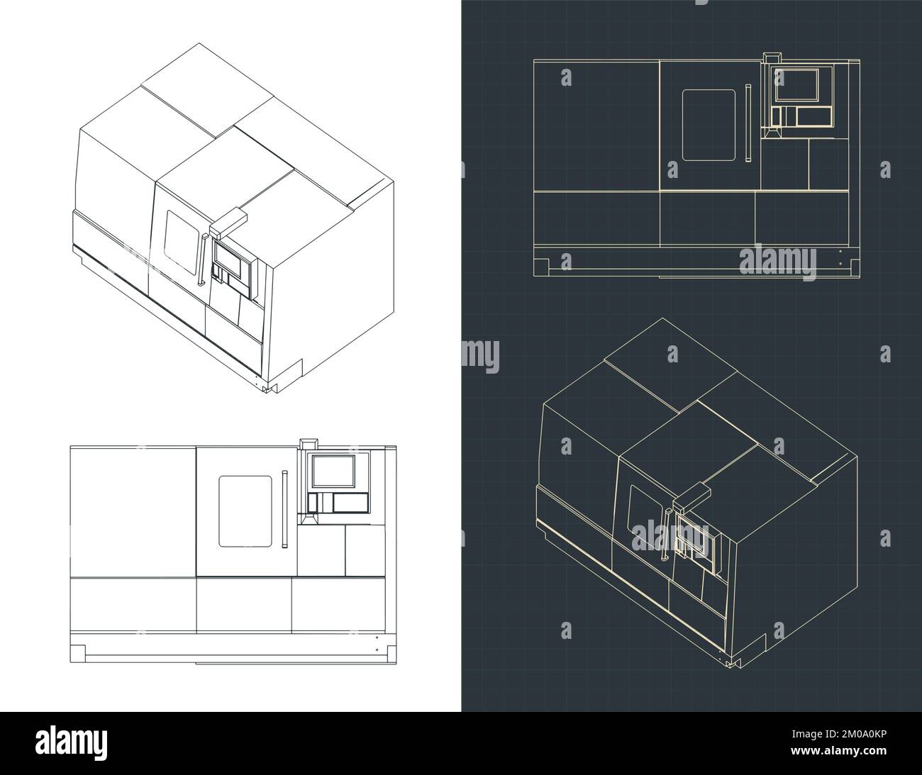 Stylized vector illustration of blueprints of CNC turning milling machine Stock Vector Image ...