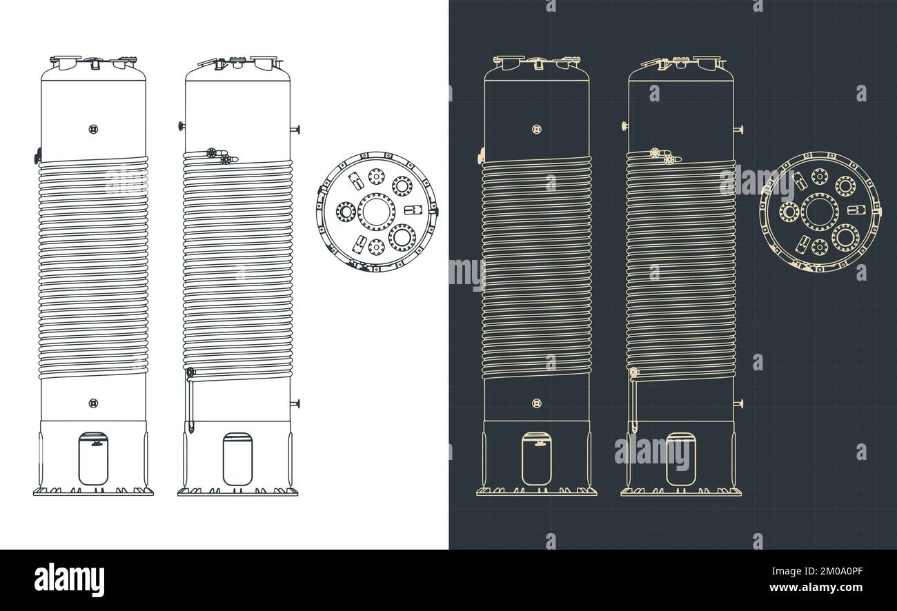 Stylized vector illustrations of blueprints of chemical reactor Stock ...