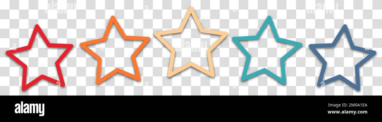 Colorful rating 5 stars in retro style on a transparent background ...