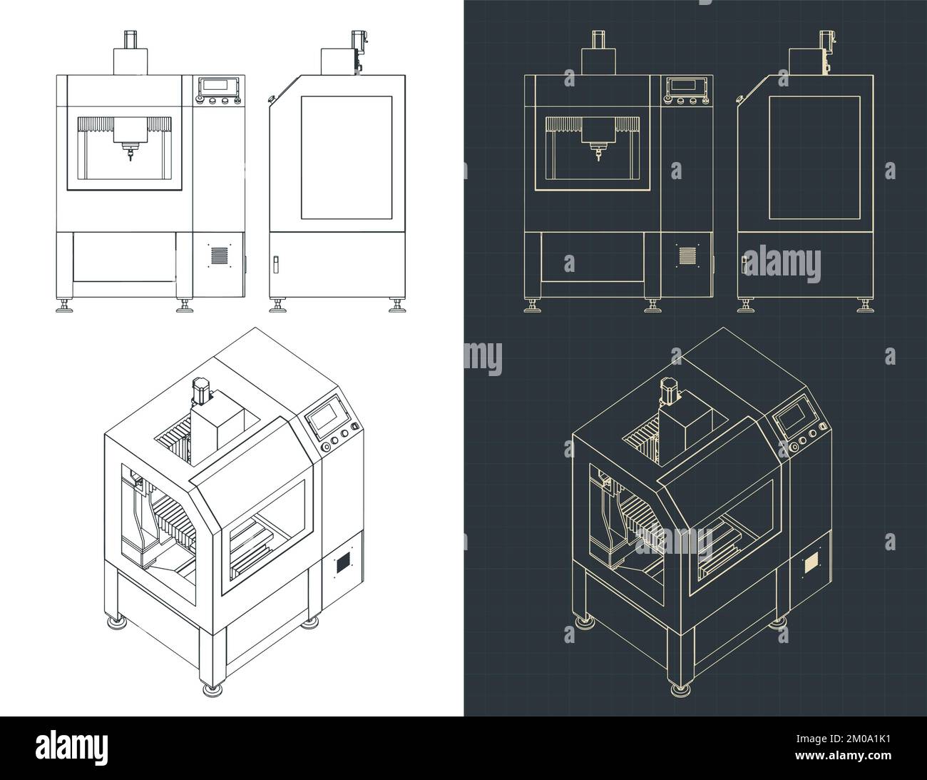 Stylized vector illustration of blueprints of CNC turning milling machine Stock Vector Image ...
