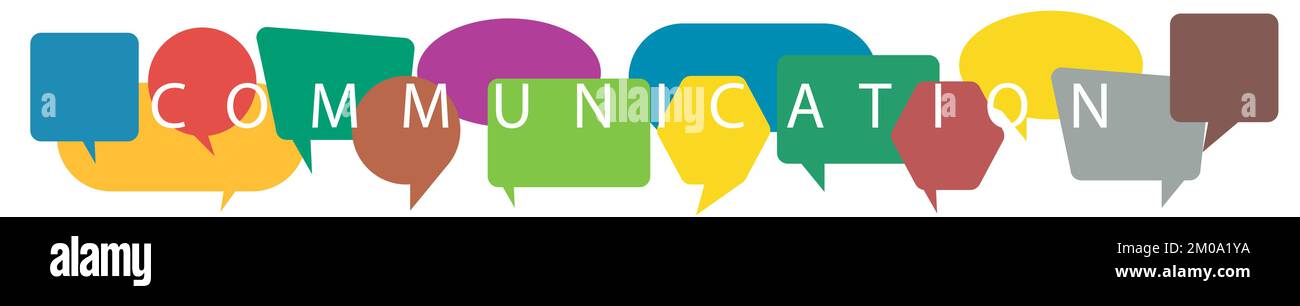 Word communication with colorful multicolored dialog speech bubbles ...
