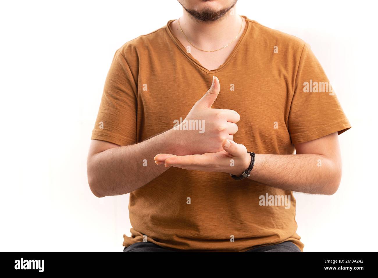 Man learns sign language to speak. Hand gestures of deaf people Stock ...