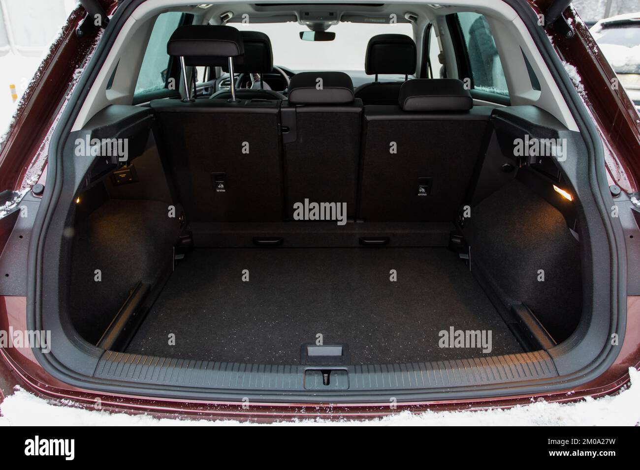 Huge, clean and empty car trunk in interior of compact suv. Rear view ...