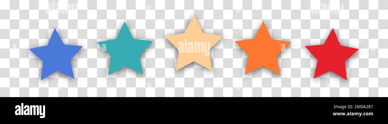 Colorful rating 5 stars in retro style on a transparent background ...