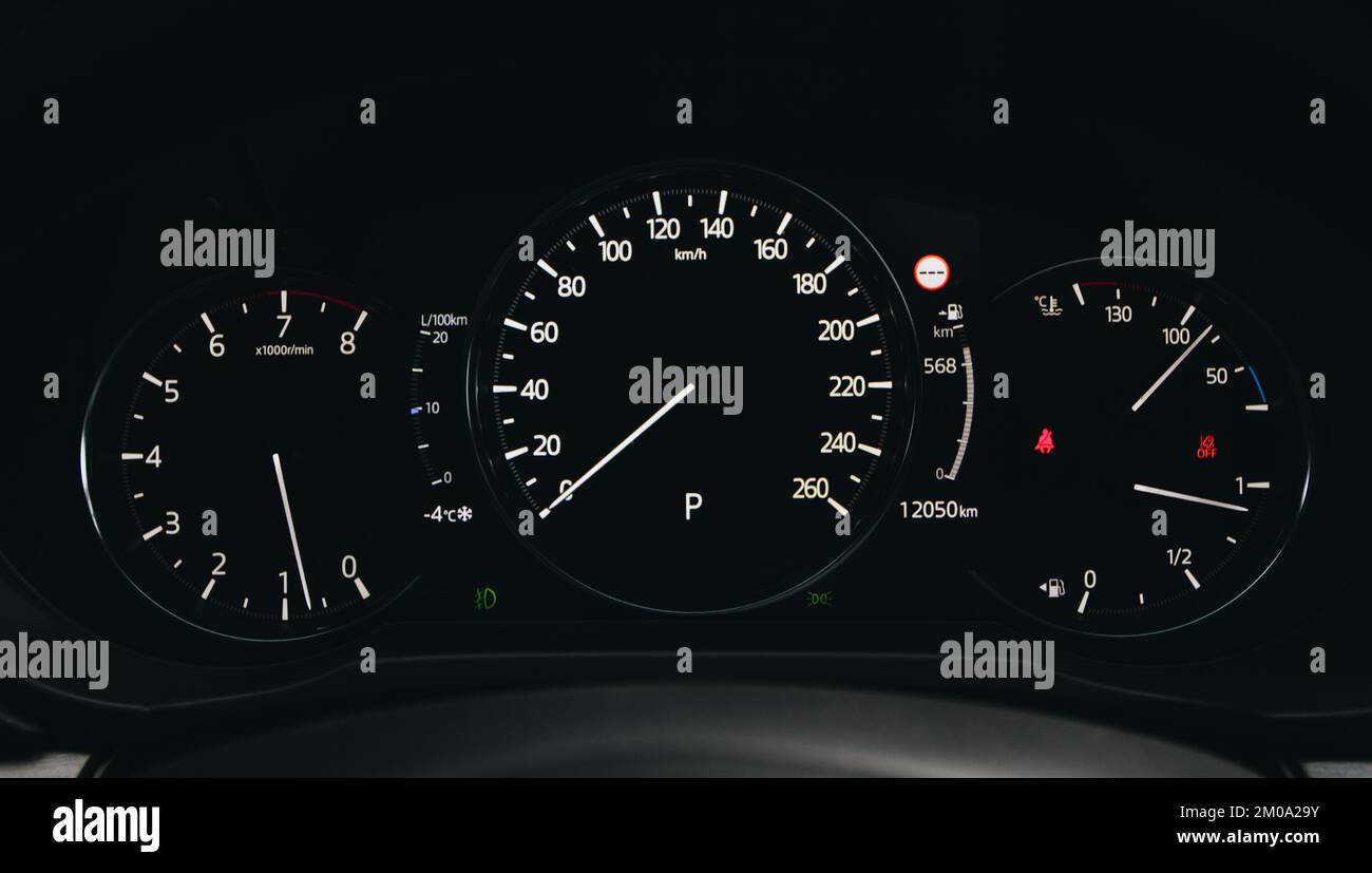 Modern car dashboard with speedometer, tachometer. Car dashboard. Car ...