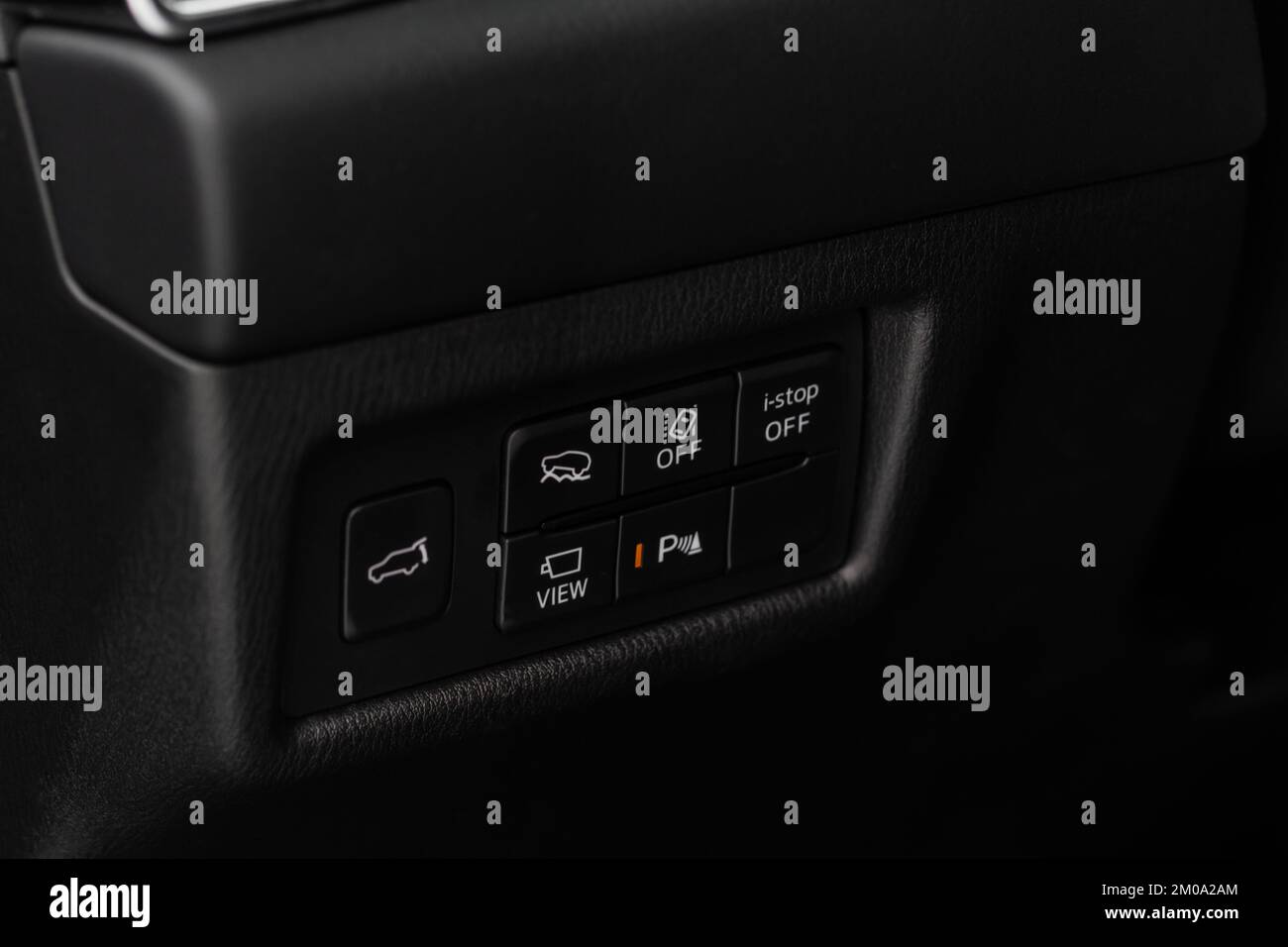 Close up view of modern car electronic safety systems control panel ...