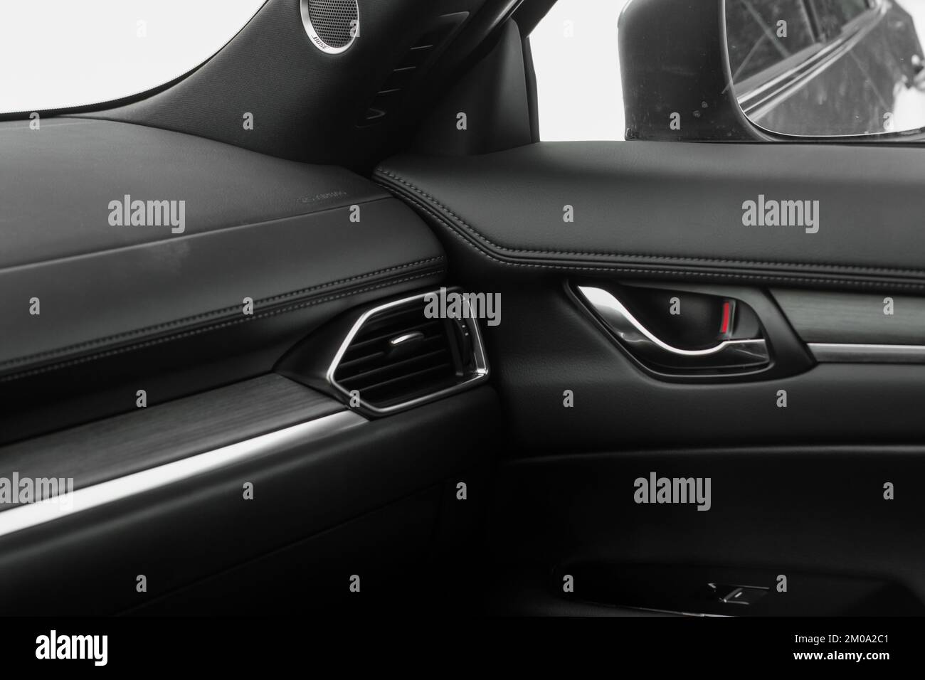 Modern car interior details. Car wooden panel. Interior of prestige ...