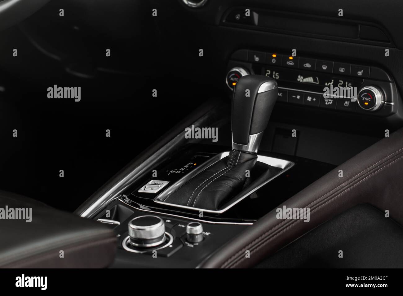 Modern car automatic gearbox. Gearbox control buttons. Gear selector ...