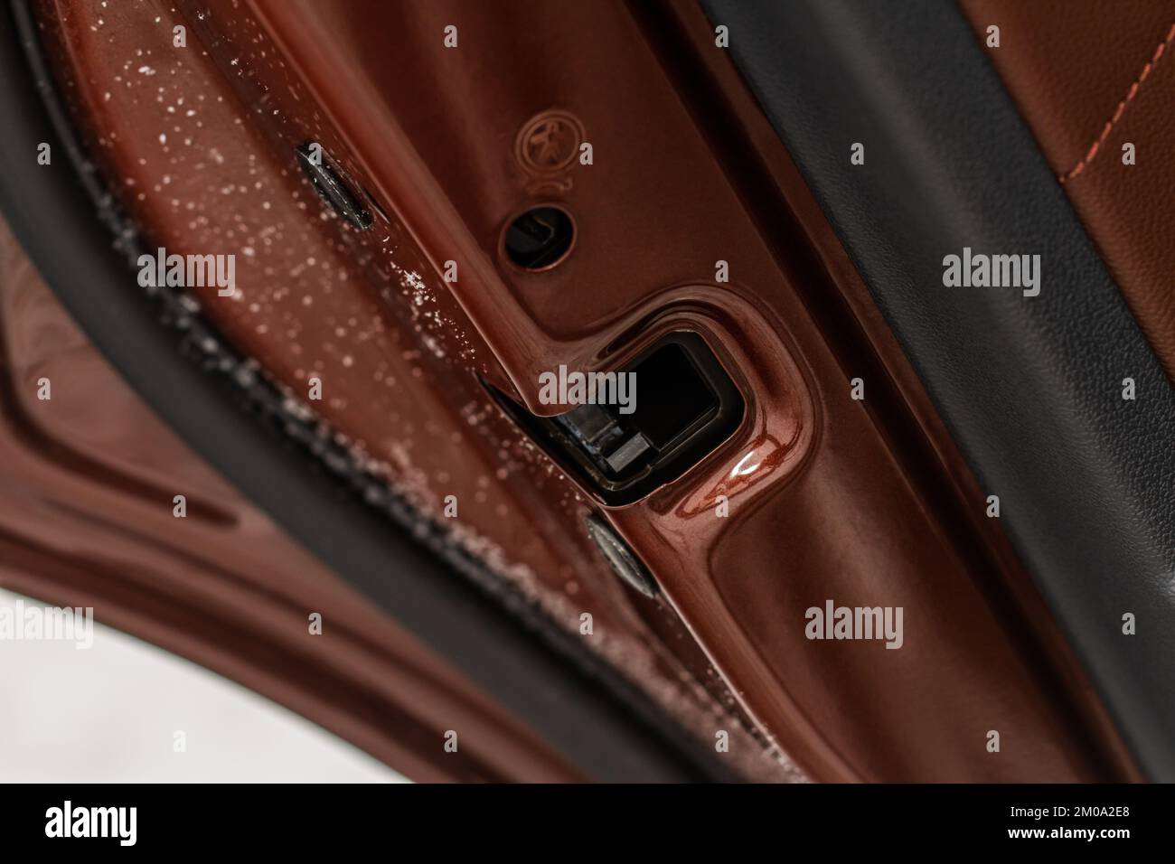 Door lock for child protection. Closeup of car door locker system. Car ...